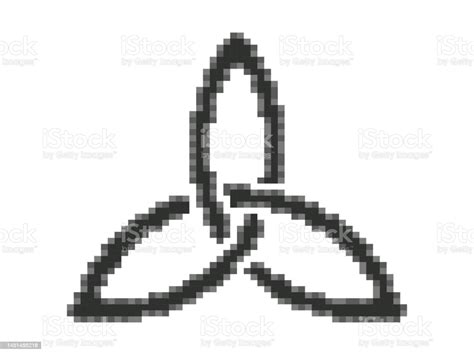 픽셀 스타일의 트리케트라 흰색 배경에 격리된 픽셀화된 트리케트라 기호 80 년대와 90 년대의 8 비트 복고풍 게임 스타일 앱