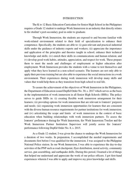 Work Immersion Reflection Pdf Learning Employment