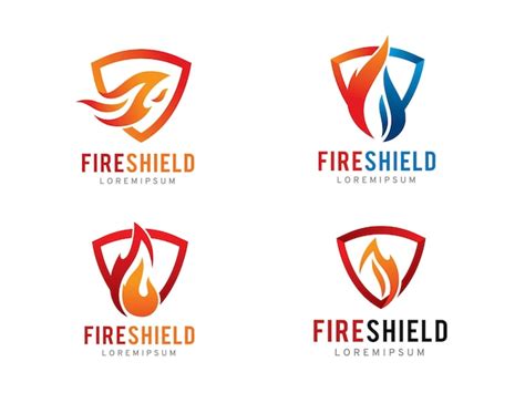 화재와 방패 로고 기호 또는 아이콘 템플릿 프리미엄 벡터