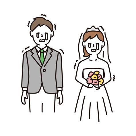 泣いている新郎新婦のイラスト
