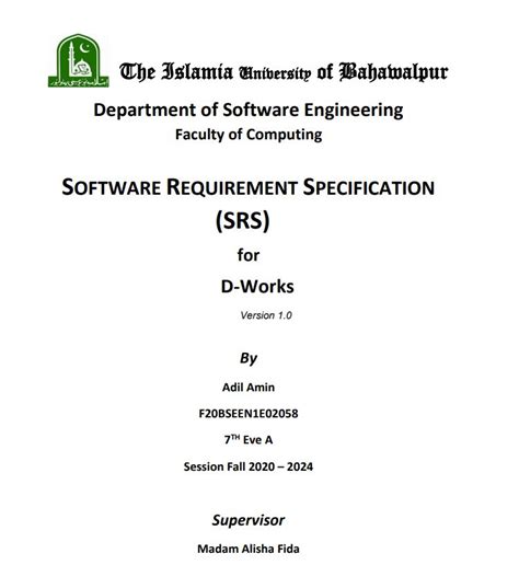 Completed Srs For D Works Project Adil Amin Posted On The Topic