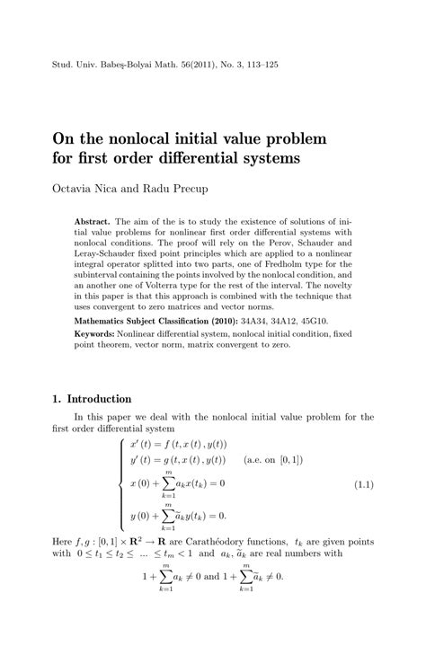 Pdf On The Nonlocal Initial Value Problem For First Order