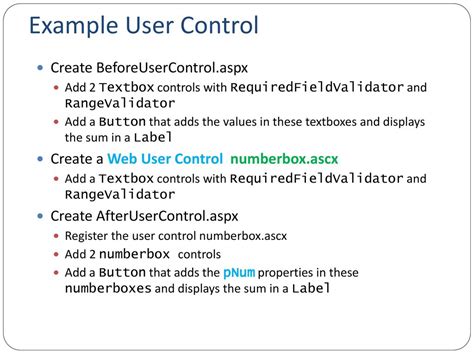 validation controls user controls master pages ppt download