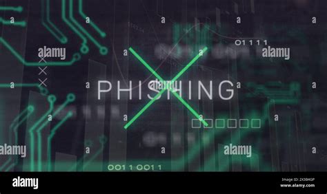 Image Of Phishing Text Over Computer Circuit Board And Data Processing