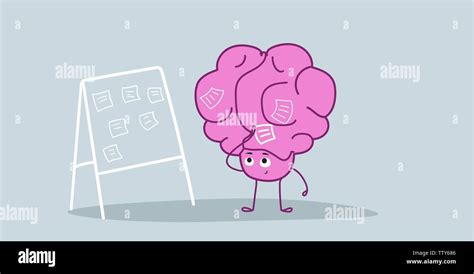 Human Brain Scheduling Work Agenda On Task Board With Sticky Notes Planning Concept Pink Cartoon