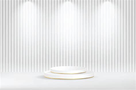 연단 추상적 배경 기하학적 모양흰색 색상 장면 최소 3d 렌더링 스포트라이트로 조명 된 둥근 연단 스톡 벡터 일러스트 레이 션