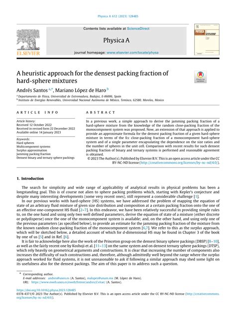 Pdf A Heuristic Approach For The Densest Packing Fraction Of Hard