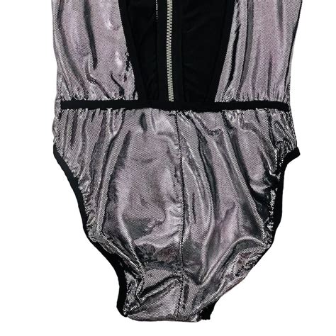Vintage 90s Speedo Womens 8 Sparkling Shiny Silver Zipper Swimsuit 1pc Etsy