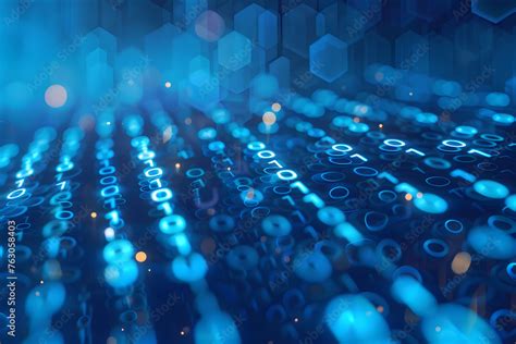 Abstract Digital Background With Blue Binary Code And Light Streaks On Black Background