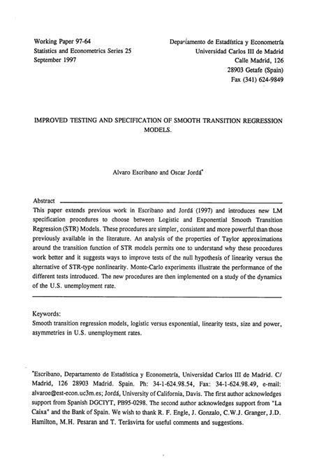 Pdf Improved Testing And Specification Of Smooth Transition Regression Models