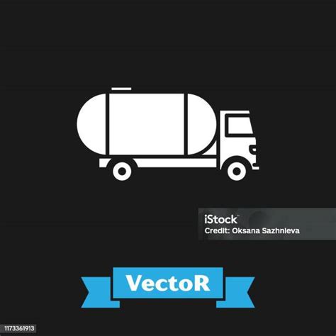 검은 색 배경에 고립 된 흰색 유조선 트럭 아이콘입니다 석유 유조선 가솔린 트럭 시스터 오일 트레일러 벡터 일러스트레이션 가솔린에 대한 스톡 벡터 아트 및 기타 이미지