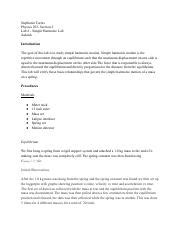 Lab 6 Simple Harmonic 2 Pdf Stephanie Torres Physics 203 Section 2 Lab 6 Simple Harmonic