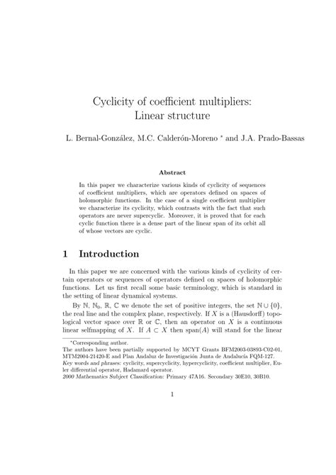 Pdf Cyclicity Of Coefficient Multipliers Linear Structure