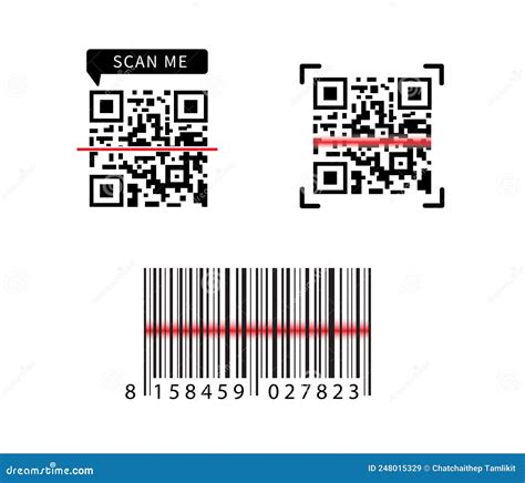 Laser Scanning Label With Barcode Realistic Barcode Icon Scan Me Icon Scan Qr Code Icon For