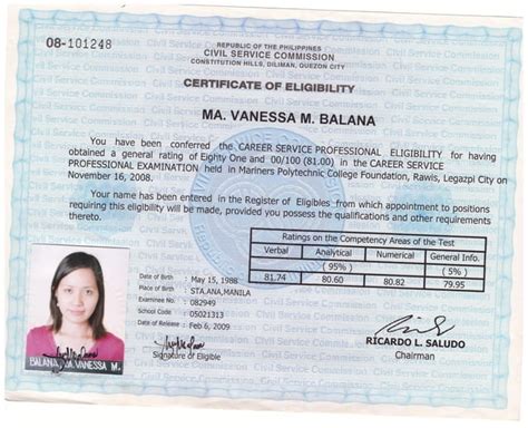 Csc Eligibility Certificate
