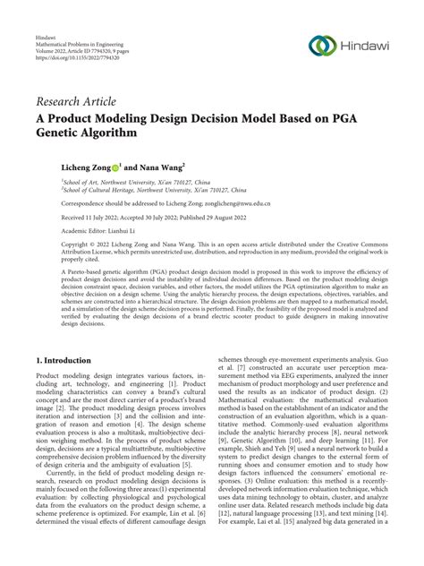 Pdf A Product Modeling Design Decision Model Based On Pga Genetic Algorithm