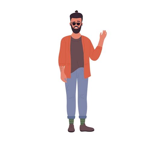 Premium Vector Hipster Man Showing Hello