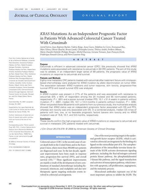 Pdf Kras Mutations As An Independent Prognostic Factor In Patients With Advanced Colorectal