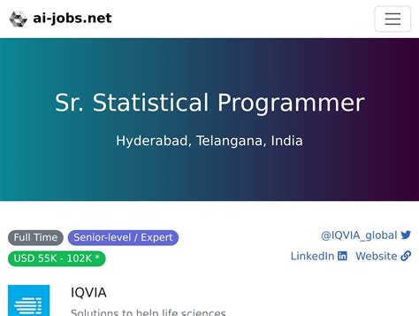 [hiring] sr statistical programmer in hyderabad telangana india r ai ml jobs