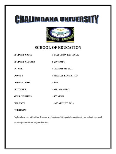 Patience Special Education Assignment Final Pdf Special Education Learning