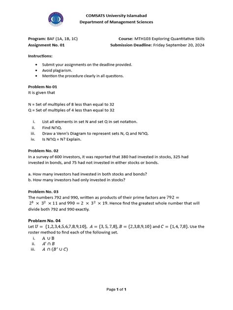 Mth103 Exploring Quantitative Skills Assignment 01 Pdf