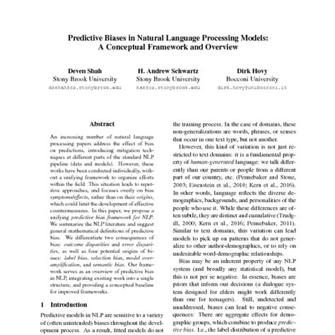 Predictive Biases In Natural Language Processing Models A Conceptual Framework And Overview