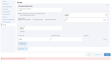 unable to create statefulset deployment with the option create pvc