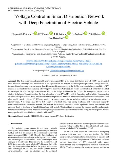 Pdf Voltage Control In Smart Distribution Network With Deep Penetration Of Electric Vehicle
