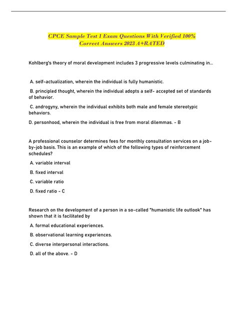 Cpce Sample Test 1 Exam Questions With Verified 100 Correct Answers 2023 Arated Cpce Stuvia Us