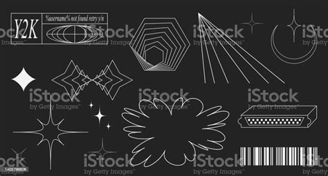 슈퍼 트렌디 한 기하학적 Y2k 잔인한 스타일의 선형 모양 별 변형 거품 화살표 및 기타 트렌디 한 모양을 포함한 세트 밀레니엄에 대한 스톡 벡터 아트 및 기타 이미지