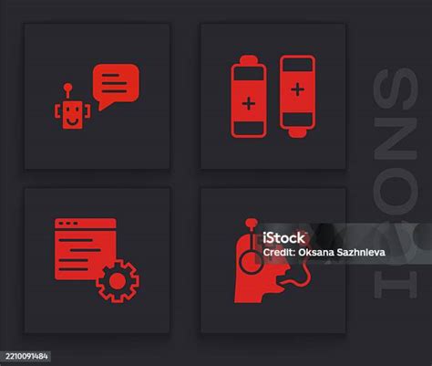 로봇 충전 배터리 봇 배터리 및 컴퓨터 Api 인터페이스 아이콘을 설정합니다 벡터 Brand Name Smart Phone에 대한 스톡 벡터 아트 및 기타 이미지