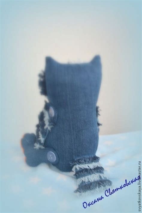 Игрушки животные ручной работы Сова джинсовая интерьерная текстильная игрушка Оксана