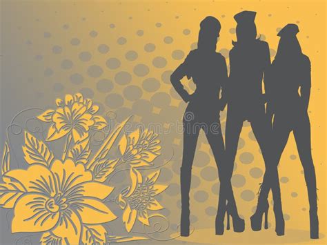 Three Models In Dresses Sketch Vector Illustration Stock Vector