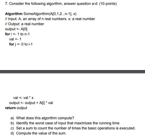Solved Consider The Following Algorithm Answer Question Chegg