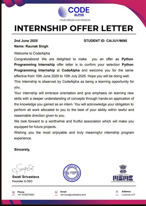Codealpha Pythonprogramming Internship Learningjourney Careergrowth Raunak Singh