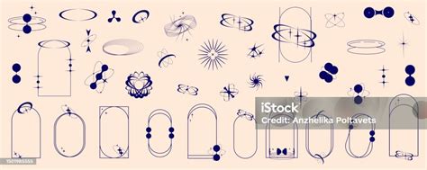 Aesthetic Frame 최소 요소 세트 별과 선이 있는 Y2k 그래픽 모양 미적 Vecor 그림입니다 현대적인 디자인을 위한 기하학적 아치 0명에 대한 스톡 벡터 아트