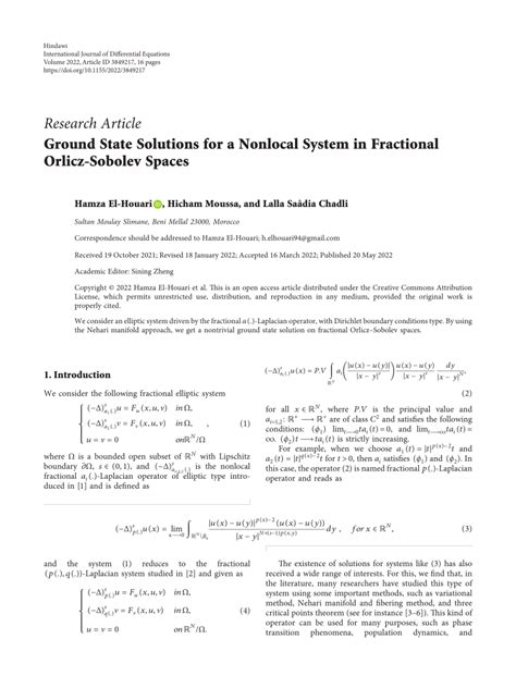 Pdf Ground State Solutions For A Nonlocal System In Fractional Orlicz Sobolev Spaces