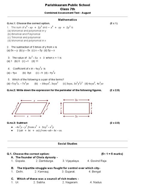 Class 7 Assessment Test Pdf Polynomial Factorization
