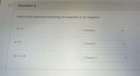 solved match each statement involving an inequality to its