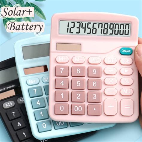 Calculator Solar Panel Battery Power Computer Electronic LED Display Calculator Macaron
