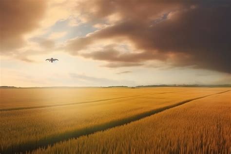 Premium Photo Drone Flying Over The Field Smart Agriculture Controlled Neural Network AI Generated