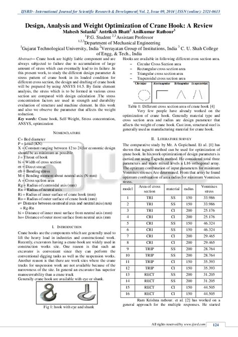 Pdf Design Analysis And Weight Optimization Of Crane Hook A Review