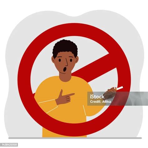 손에 담배를 든 남자 남자 주위에는 빨간색 금지 표시가 있습니다 흡연 중독의 개념과 흡연 금지 건강관리와 의술에 대한 스톡 벡터 아트 및 기타 이미지 Istock