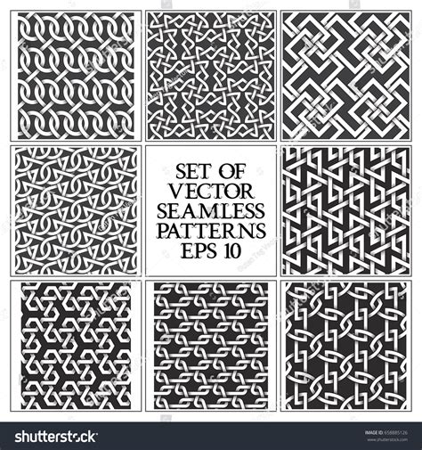 Set Monochrome Seamless Patterns Swatches Abstract Stock Vector