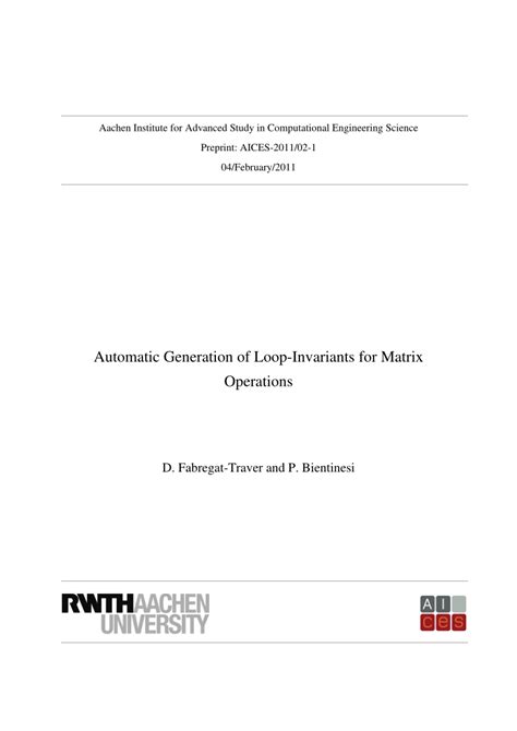 pdf automatic generation of loop invariants for matrix operations