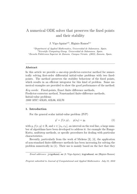 PDF A Numerical ODE Solver That Preserves The Fixed Points And Their Stability