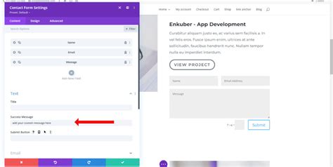 how to customize the divi contact form success message