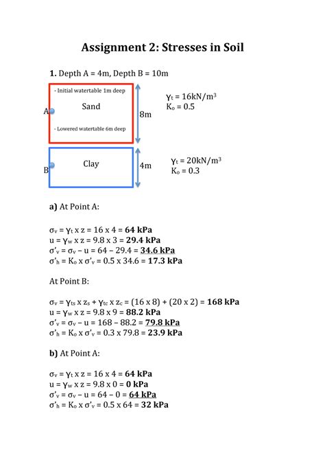 Soil Behaviour Assignment Stresses In Soil Assignment Stresses In Soil Depth A M