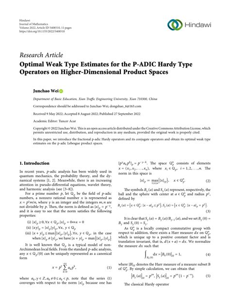 Pdf Optimal Weak Type Estimates For The P Adic Hardy Type Operators On Higher Dimensional