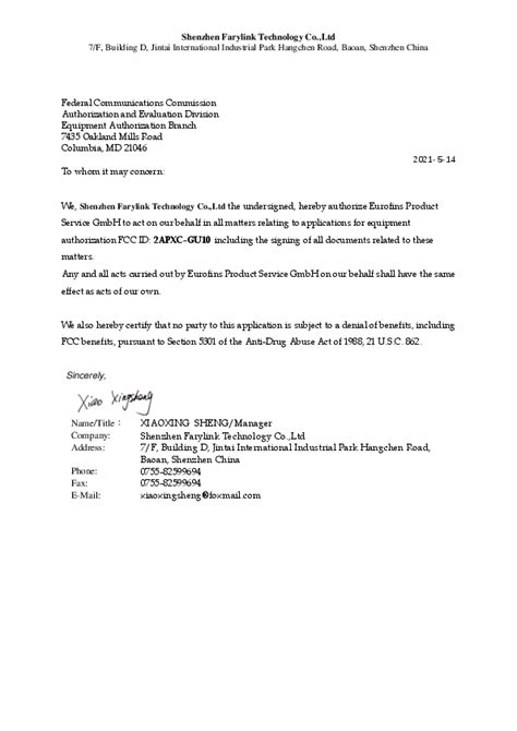 Shenzhen Farylink Technology Coltd Device Database